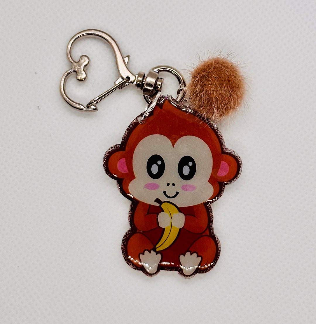 Baby Monkey Keychain - Cute Baby Monkey Keychain With Charm - Etsy