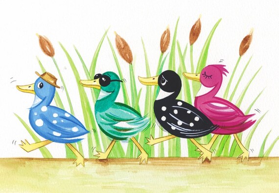 Ducks Print for Children A4 Bird Picture Signed Personalised | Etsy