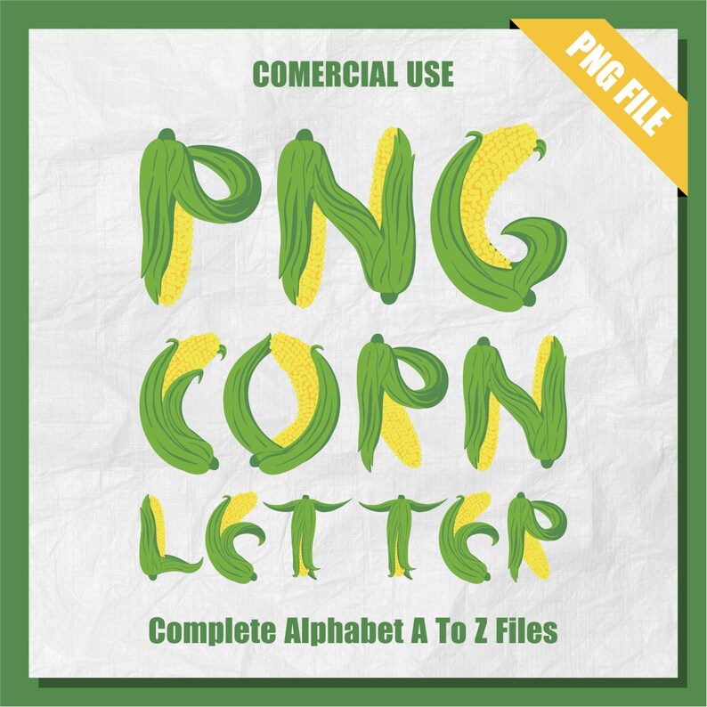 Corn Clipart, Corn Letter PNG, Corn Alphabet, Corn Design, Alphabet ...