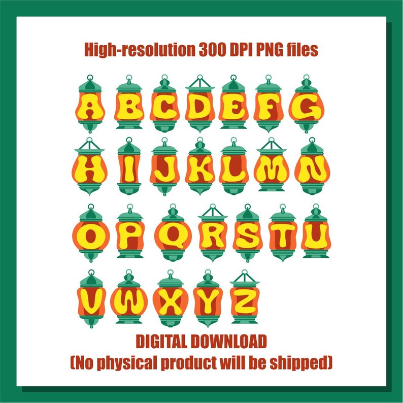 Lampion Clipart, Lantern Letter PNG, Lampion Alphabet, Alphabet Clipart ...