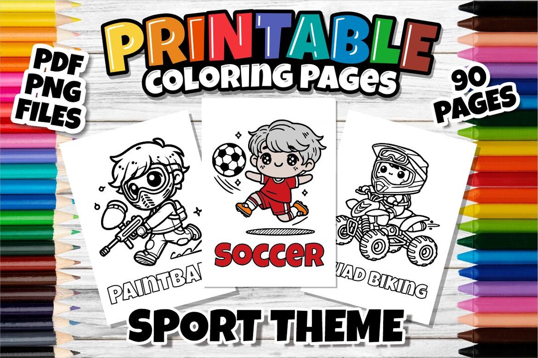 90 Sport Theme Coloring Pages: Fun Kids Activity (printable PDF) - Etsy