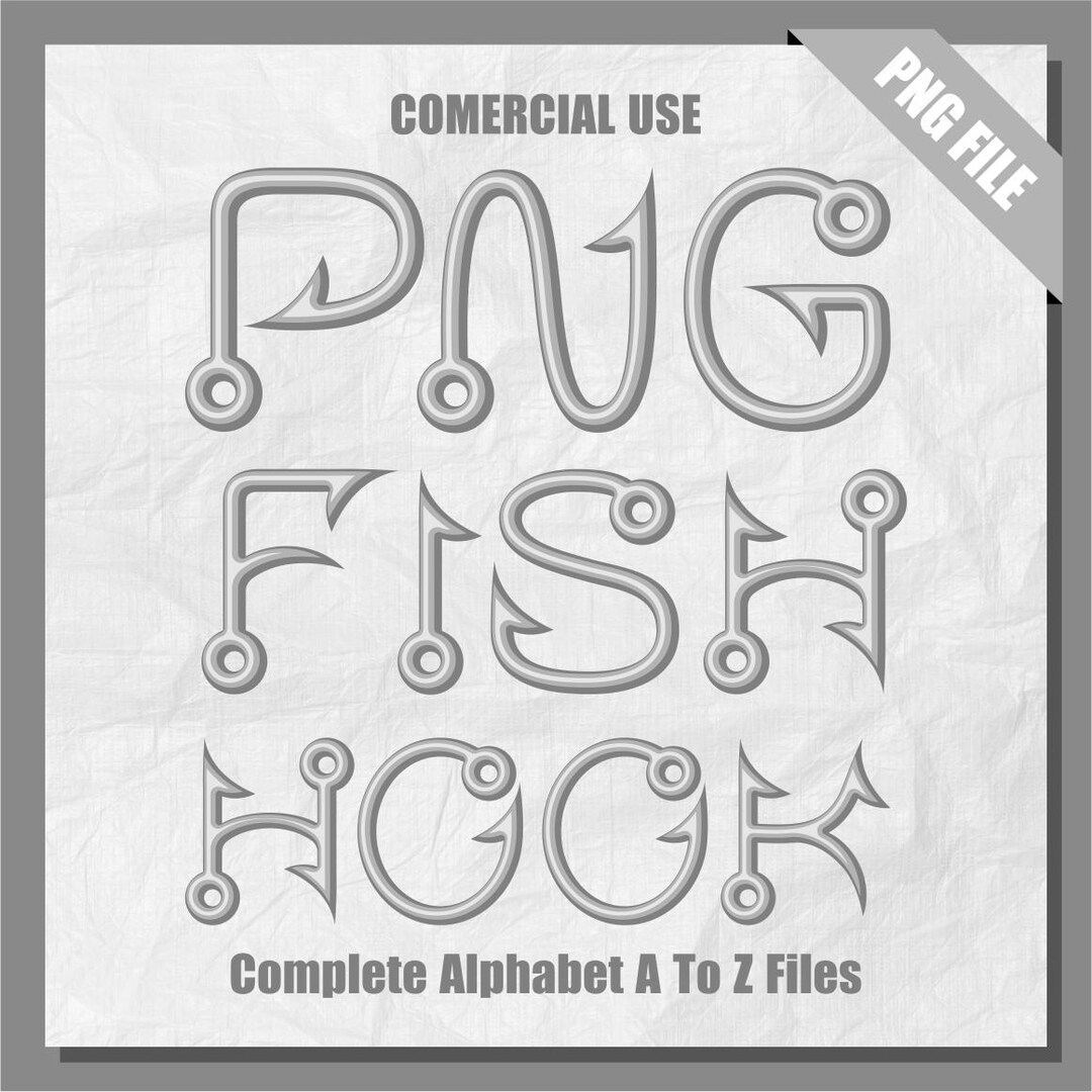 Fish Hook Alphabet Clipart: PNG Alpha Set for Sublimation (commercial ...
