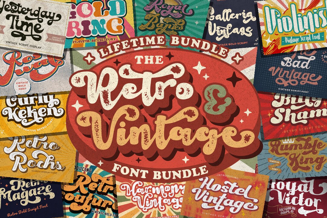 Retro Vintage Font Bundle Retro Font, Vintage Font, Groovy Font, Retro ...