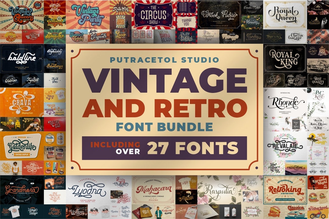 Best Seller Font Vintage Retro Font Bundles 27 Fonts Vintage Font Retro ...