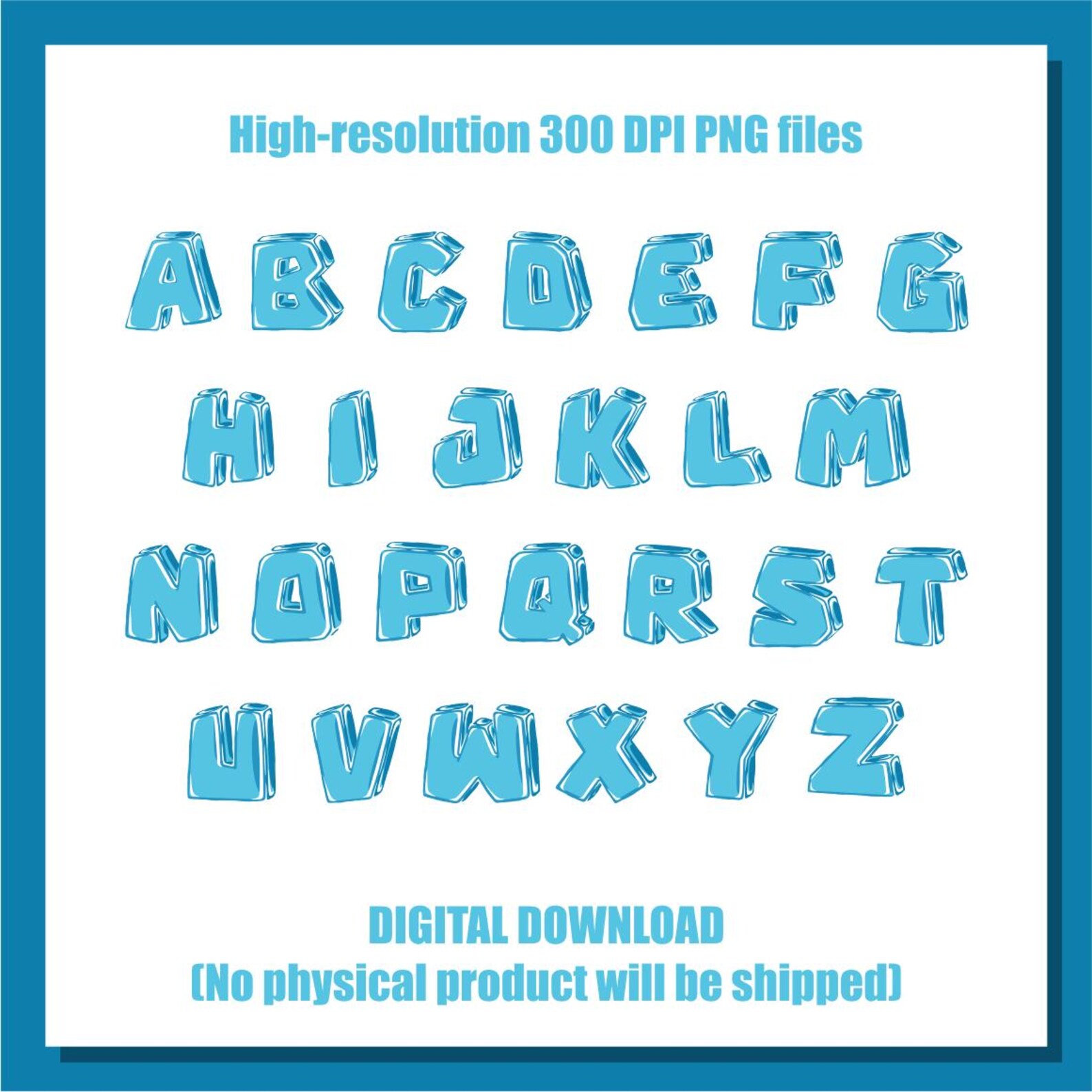 Ice Cube Alphabet Clipart: PNG Letter Set, Sublimation (digital ...