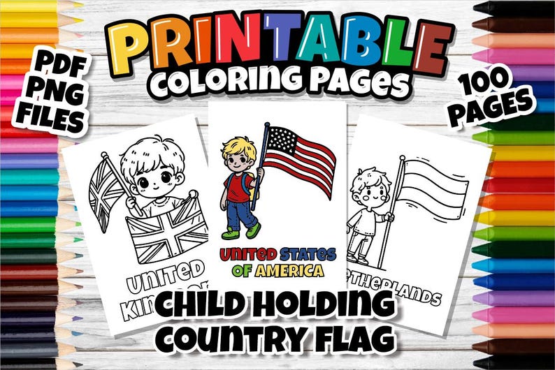 100 Printable Child Holding Country Flag Coloring Pages, Fun Activity ...