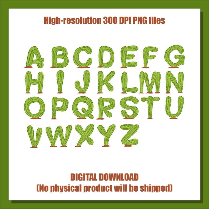 Cactus Alphabet Clipart: PNG Letter Set, Commercial Use (digital ...