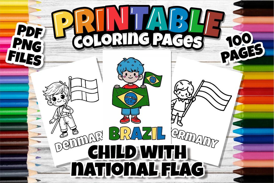 100 Printable Kids Holding National Flag Coloring Pages, Fun Activity ...