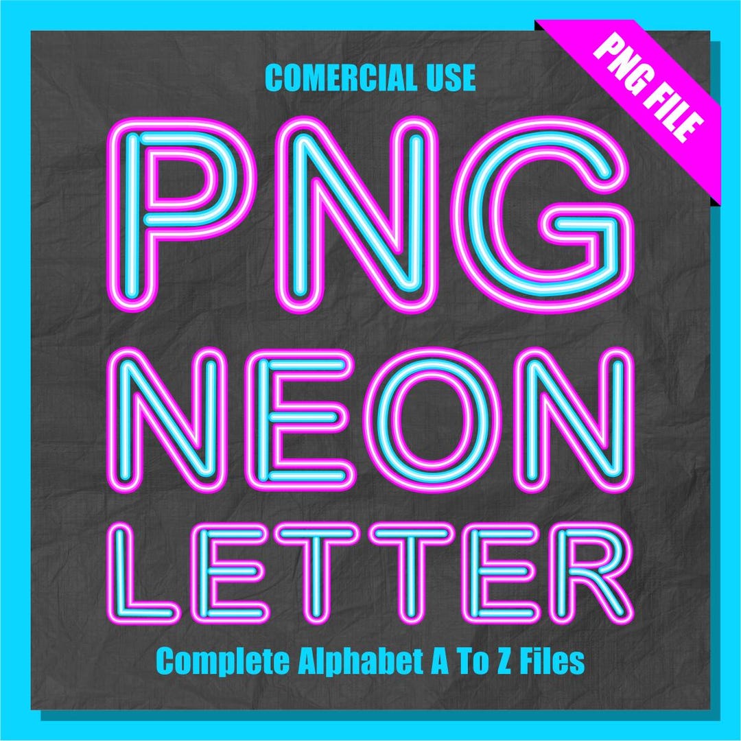 Neon Glow Alphabet Clipart: PNG Letter Set, Commercial Use - Etsy