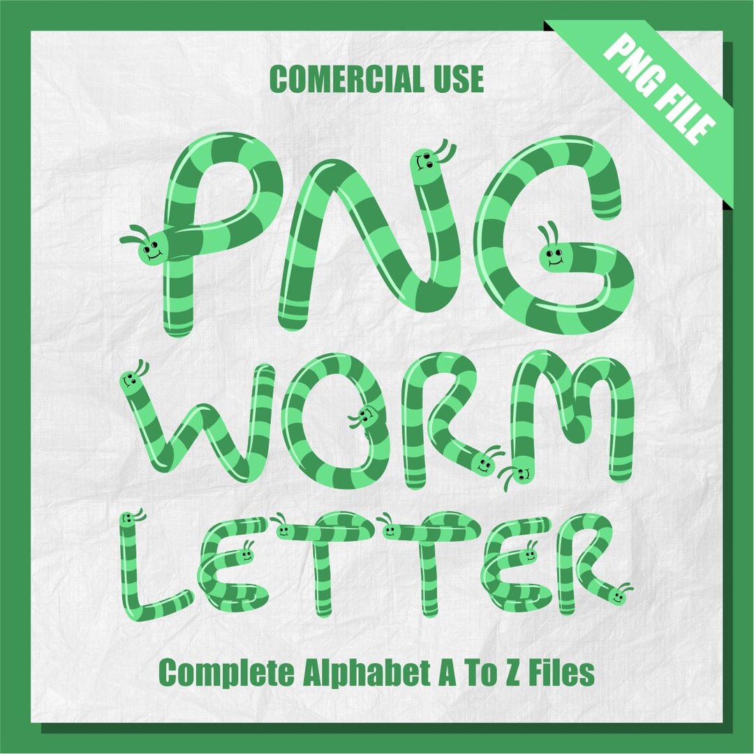 Worm Alphabet Clipart: A-Z Letter PNG Set, Commercial Use - Etsy