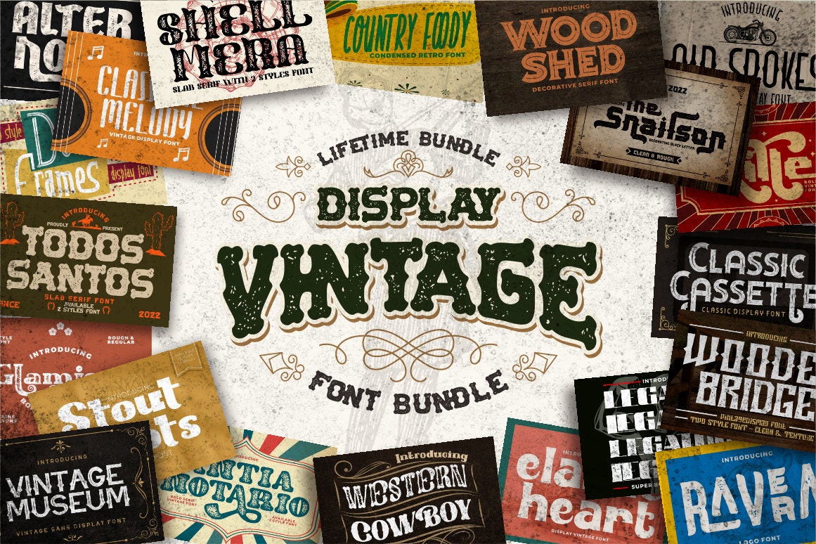 Vintage Display Font Bundle Best Seller Font, Retro Font, Vintage Font ...