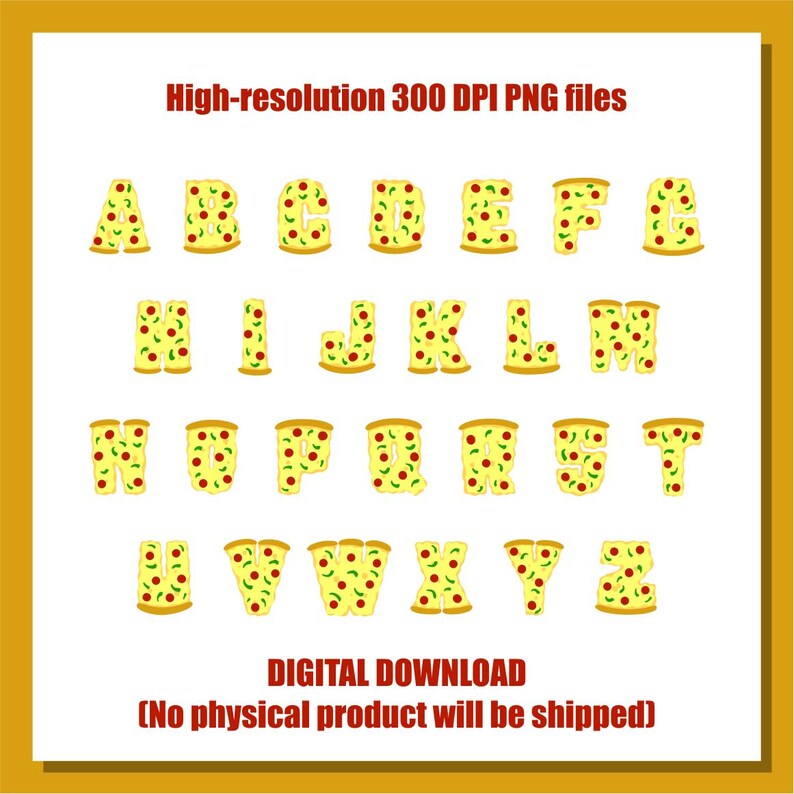 Pizza Alphabet Clipart: A-Z Letter PNG Set (commercial Use) - Etsy
