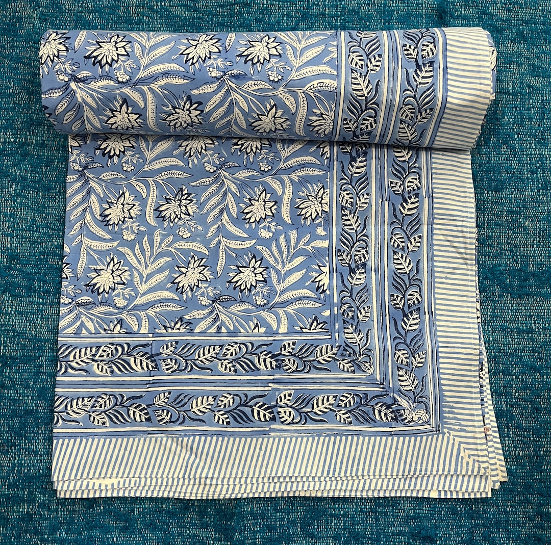 Handmade Indian Block Print Cotton Bedsheet Set: Floral Bedding - Etsy