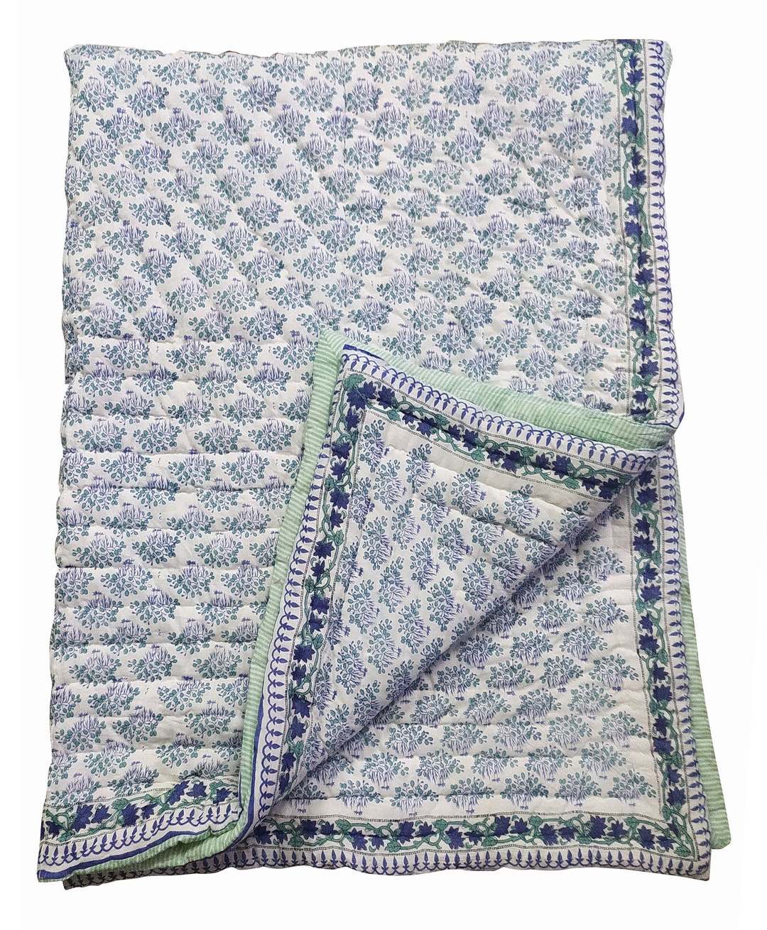 Indian Hand Block Print Cotton Quilts Kantha Floral Quilt, Indian ...