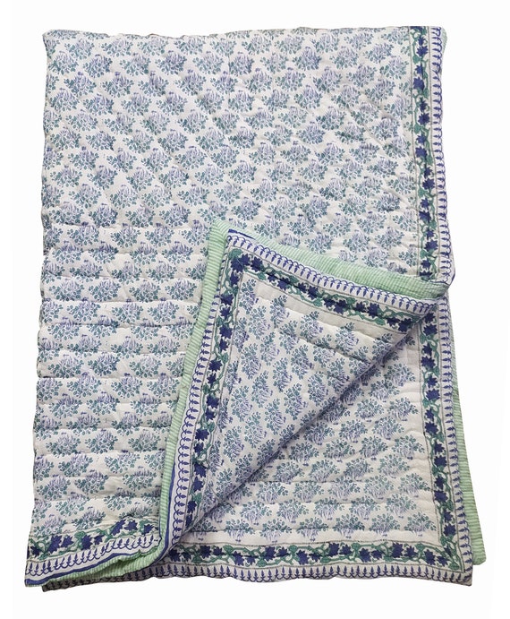 Indian Hand Block Print Cotton Quilts Kantha Floral Quilt - Etsy