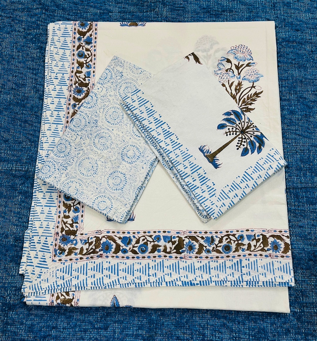 Indian Handmade Hand Block Print Bed Sheet Set of 3 Home Decor Pure ...