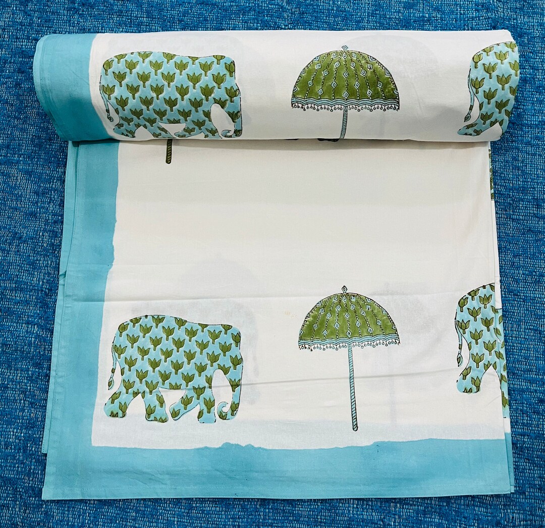 Hand Block Print Cotton Flat Sheet Handmade Bed Sheet Hand Print Bedspread Blanket Bedding ...