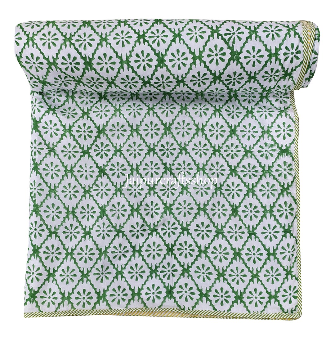 Hand Block Print Cotton Dohar Blanket, Reversible Floral Quilt - Etsy