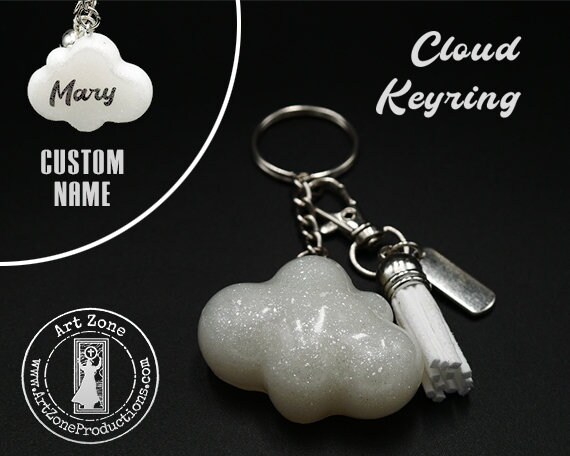 Cloud Keyring With Custom Name / Epoxy Resin Cloud Keychain | Etsy