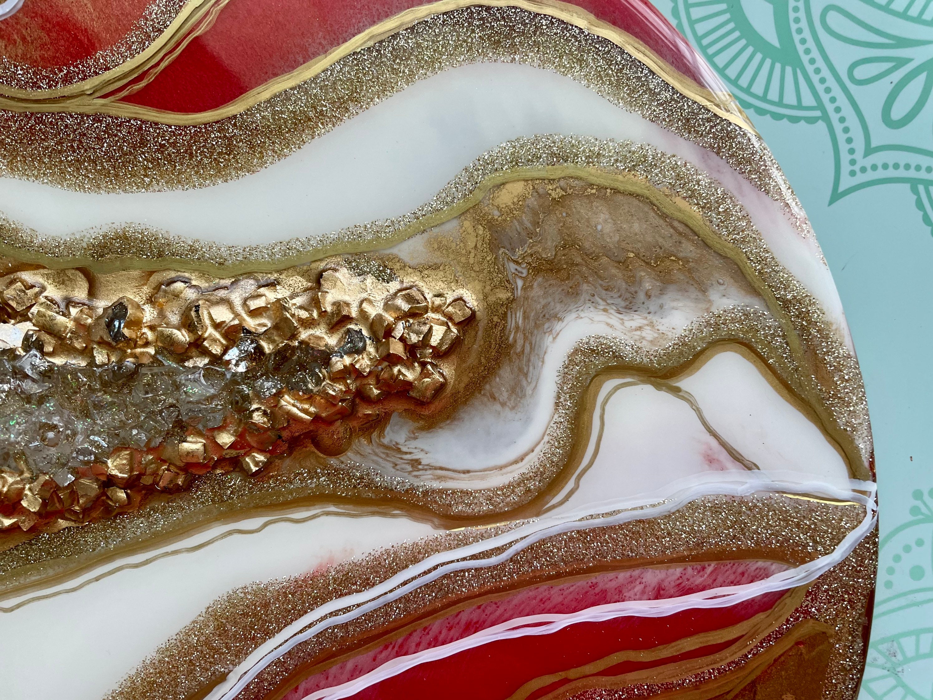 Red White and Gold Geode Art - Etsy