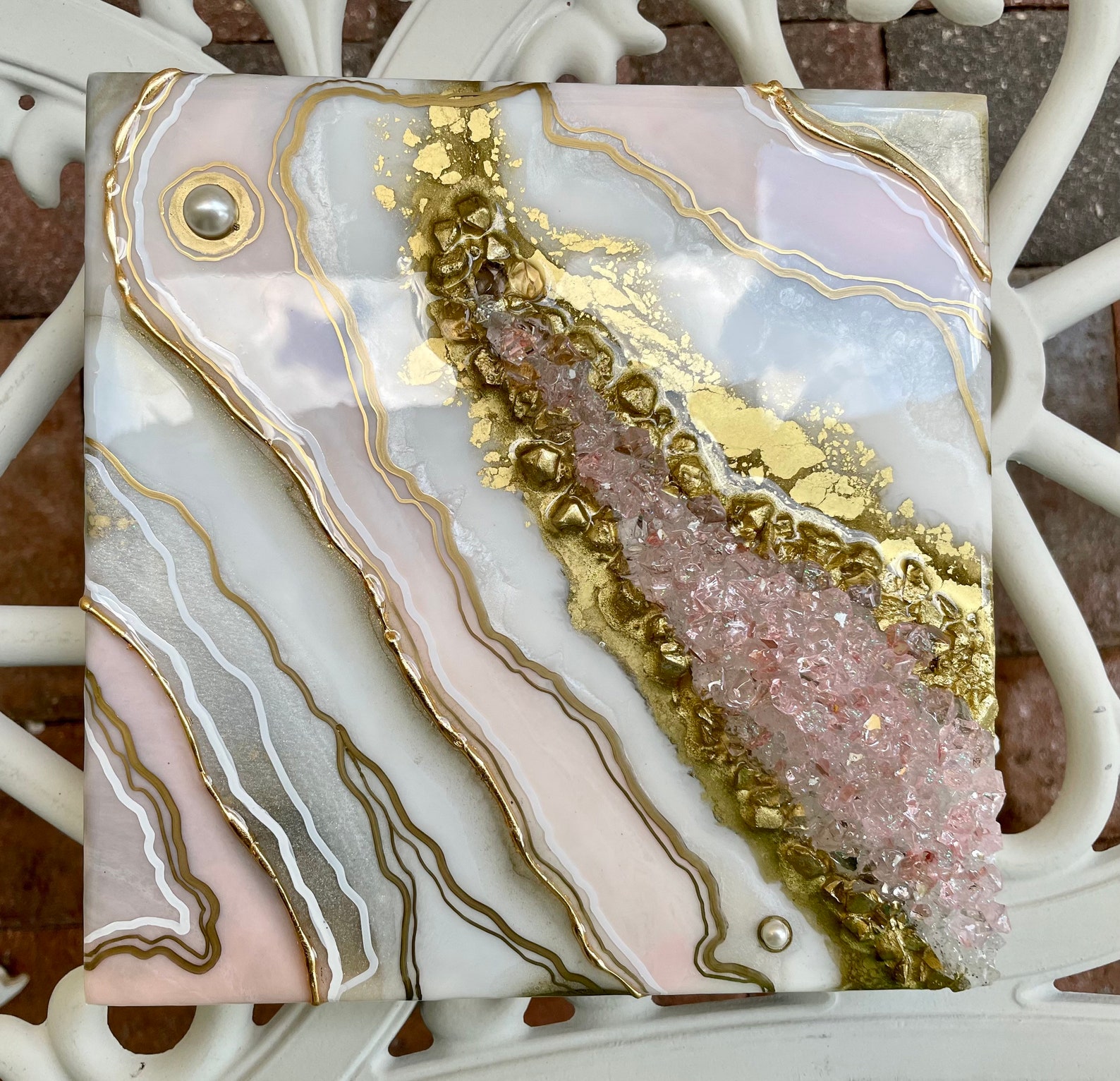 Pink & Gold Geode Art Small (set of 2) - Etsy