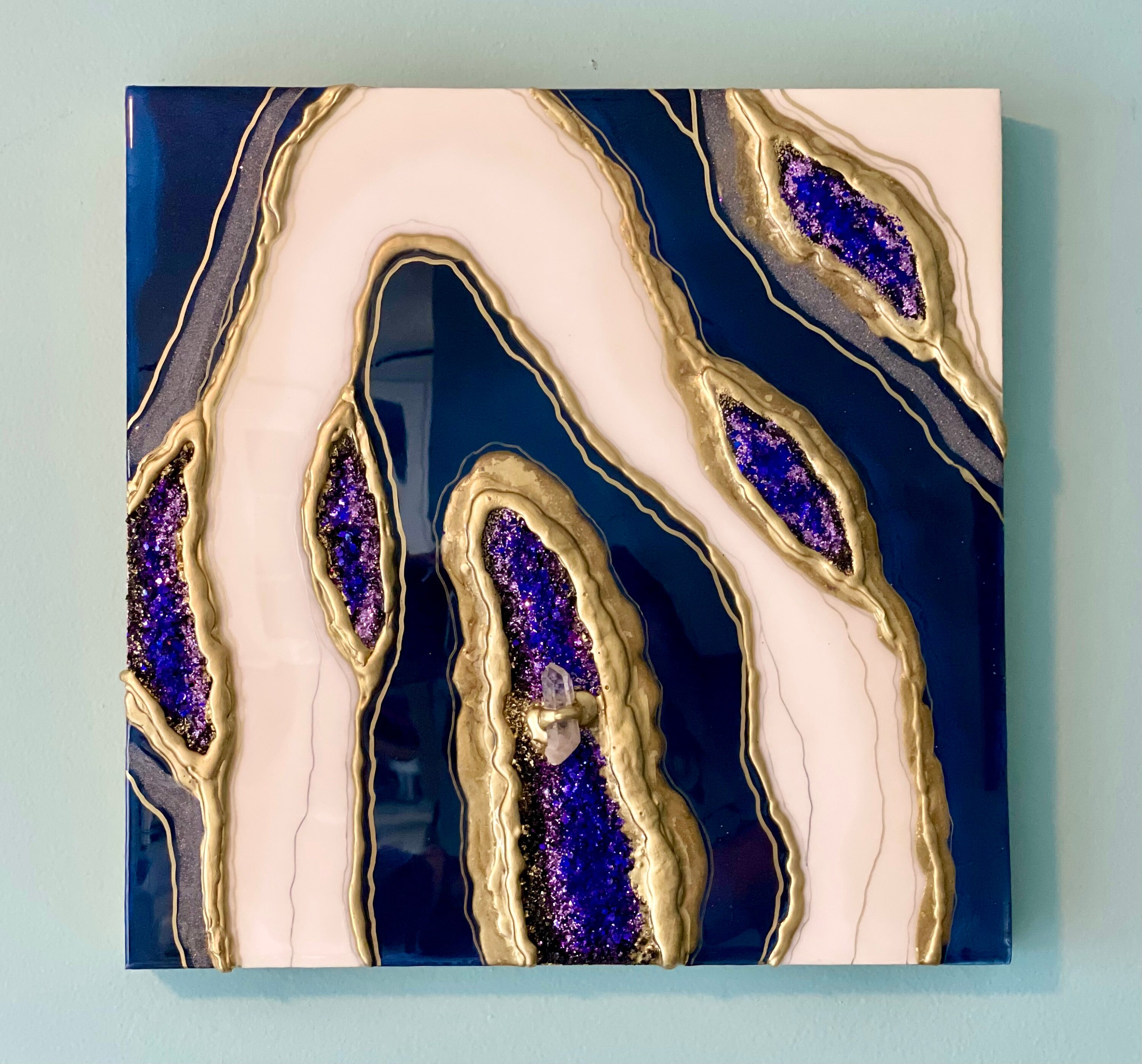 Blue, White & Gold Geode Art II, Geode Painting, Resin Geode Art With ...