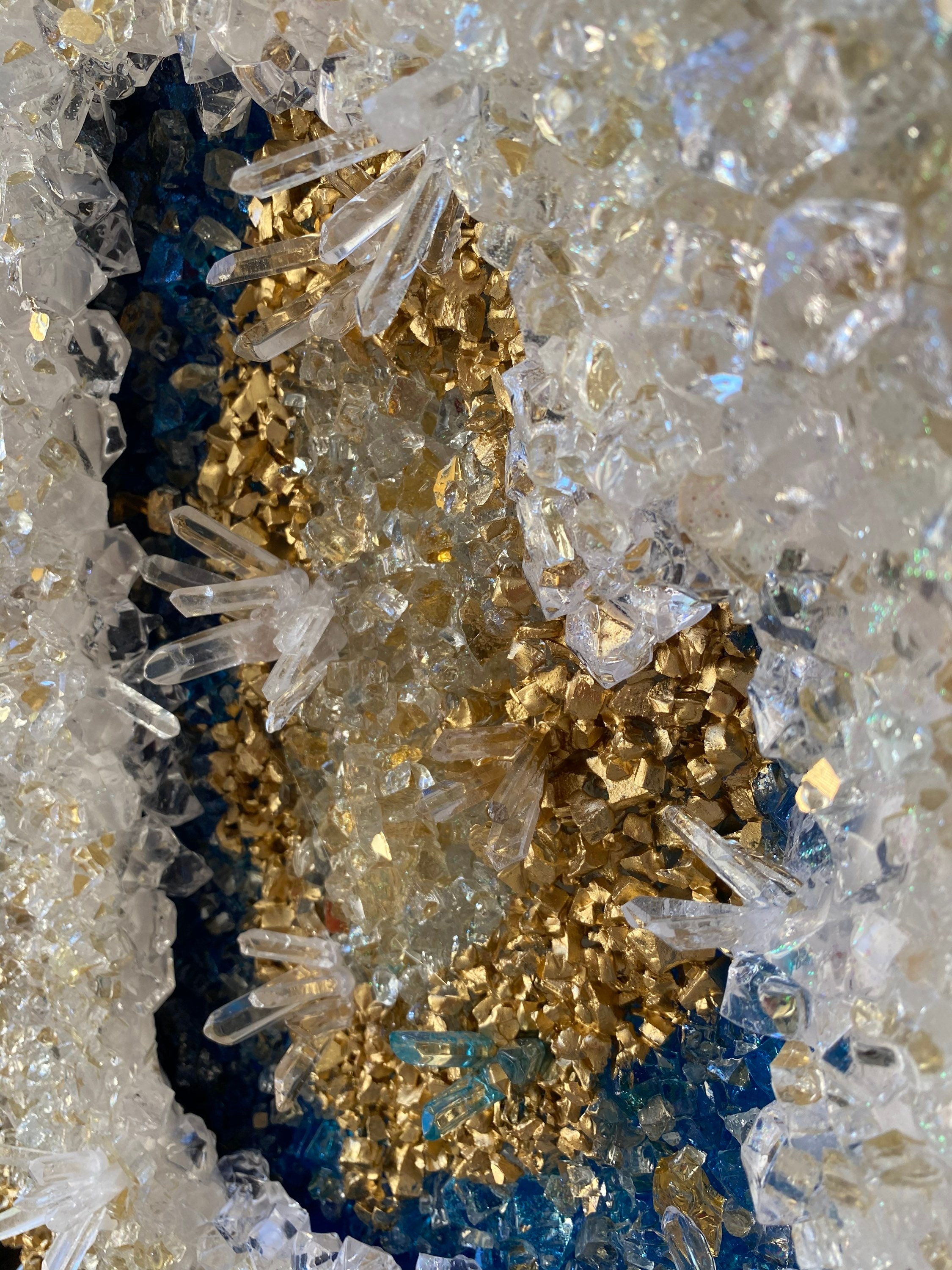 3D Blue, Teal and Gold Geode Art, Geode Painting, Resin Geode Art With ...