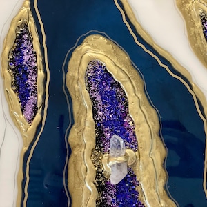 Blue, White & Gold Geode Art II, Geode Painting, Resin Geode Art With ...