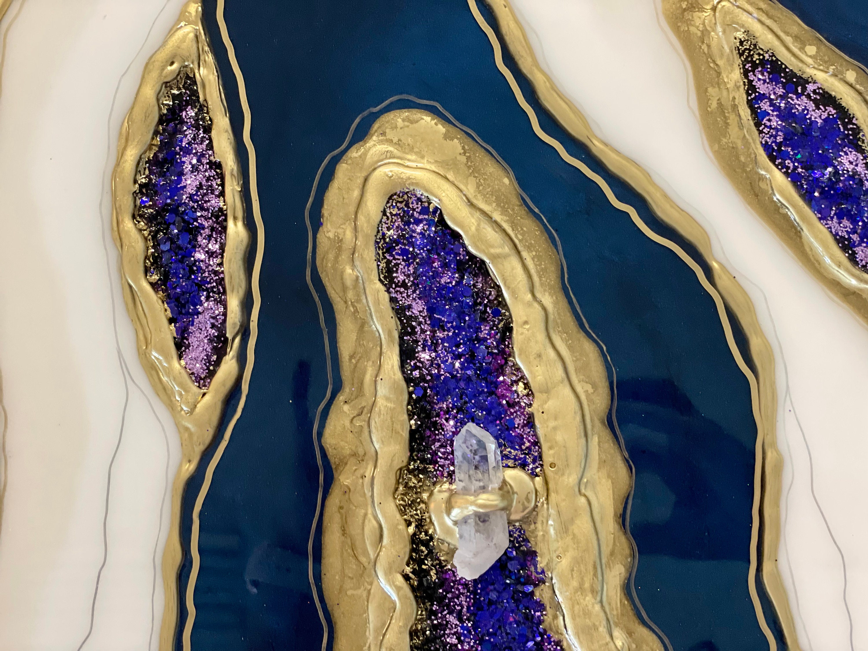 Blue, White & Gold Geode Art II, Geode Painting, Resin Geode Art With ...