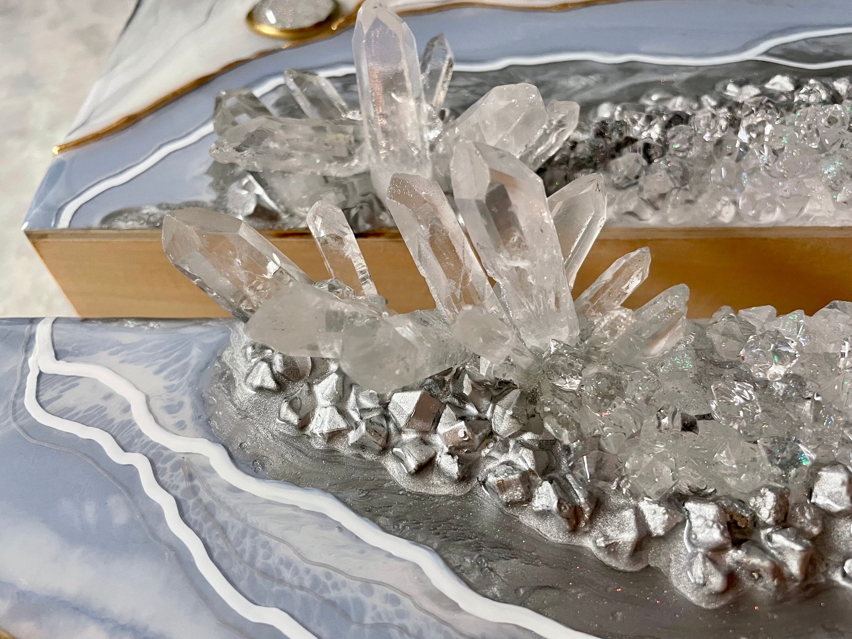 Blue, White & Silver Geode Art pack of 2 - Etsy