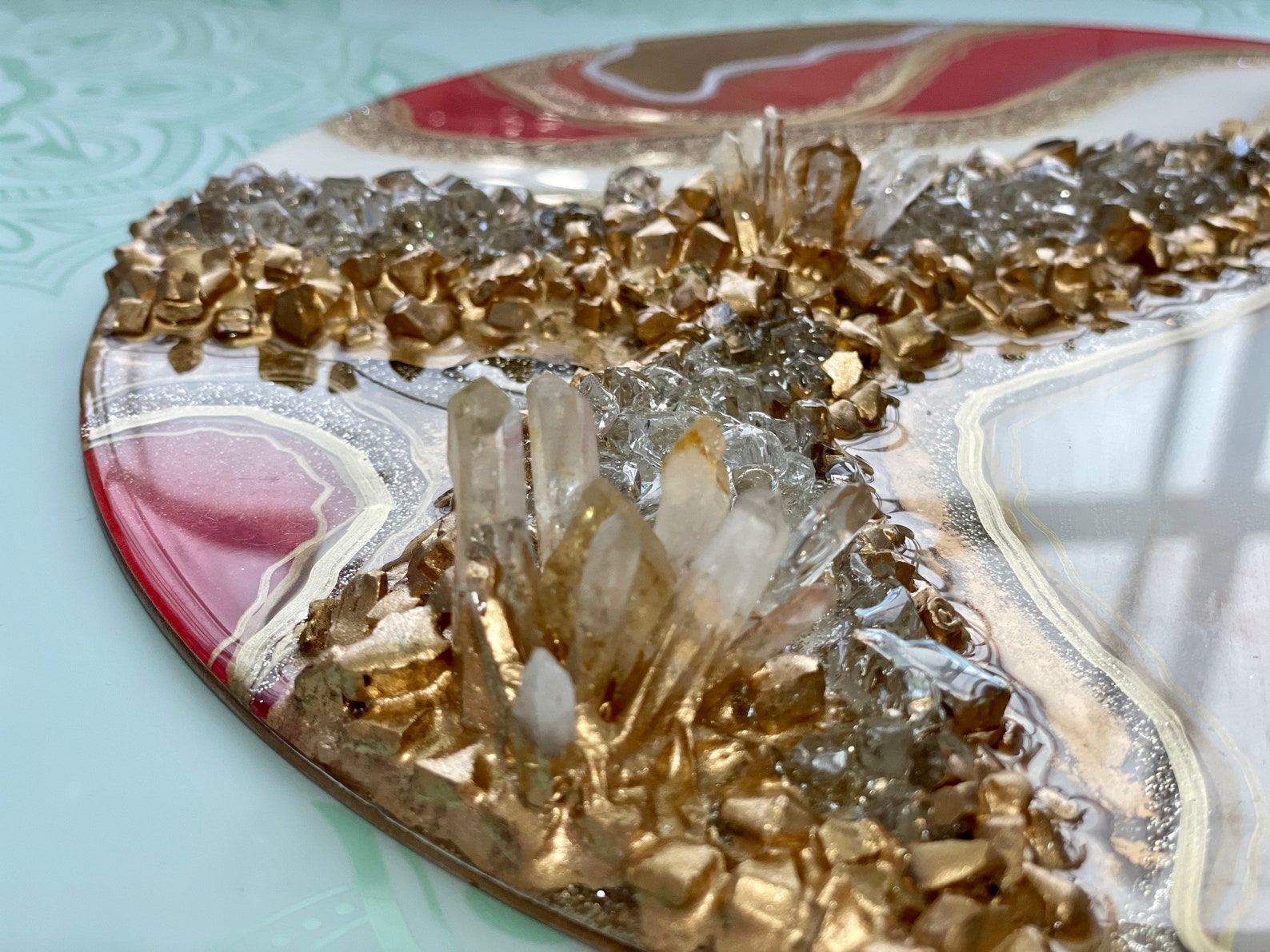 Red, White and Gold Geode Art - Etsy