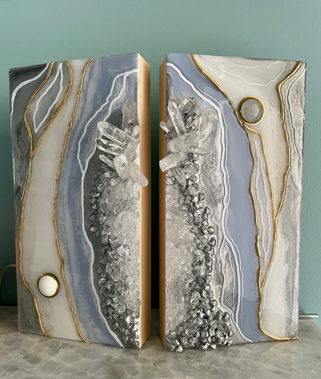 Blue, White & Silver Geode Art (pack of 2) - Etsy