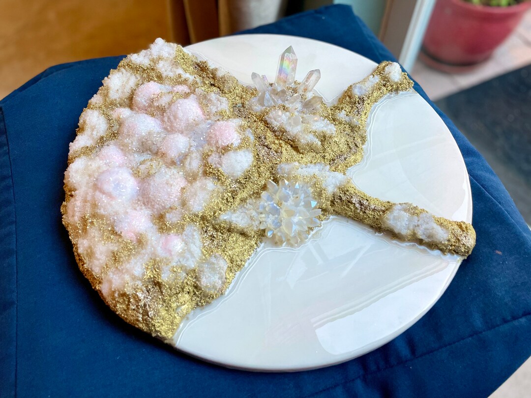 White and Gold Round Geode Art With Angel Aura Crystals and Clear ...