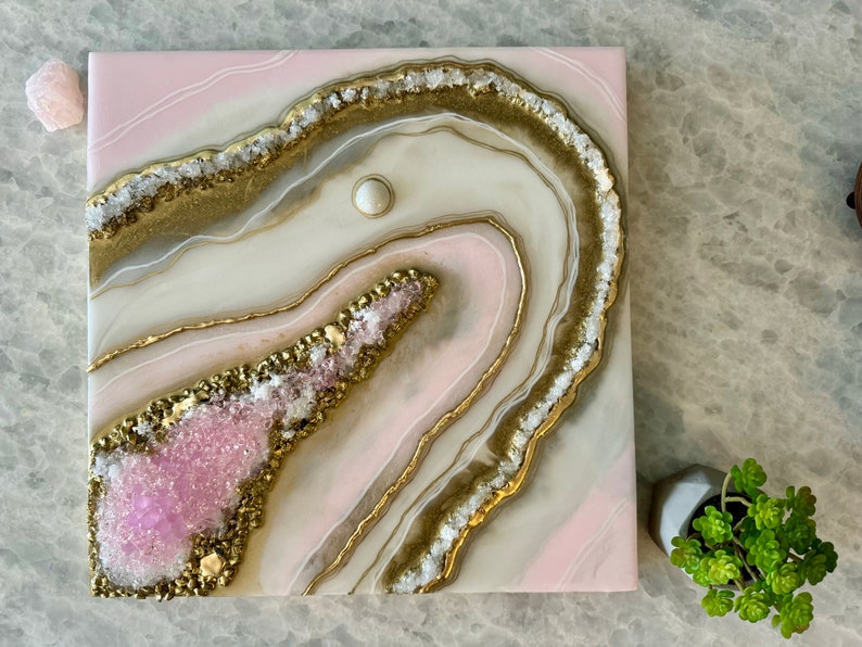 Pink & Gold Geode Art - Etsy
