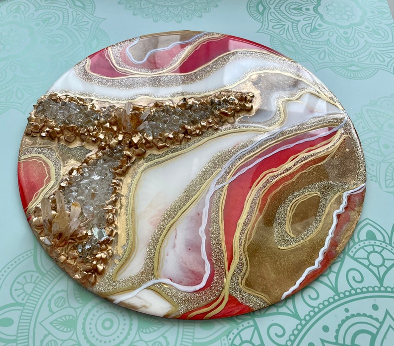 Red White and Gold Geode Art - Etsy