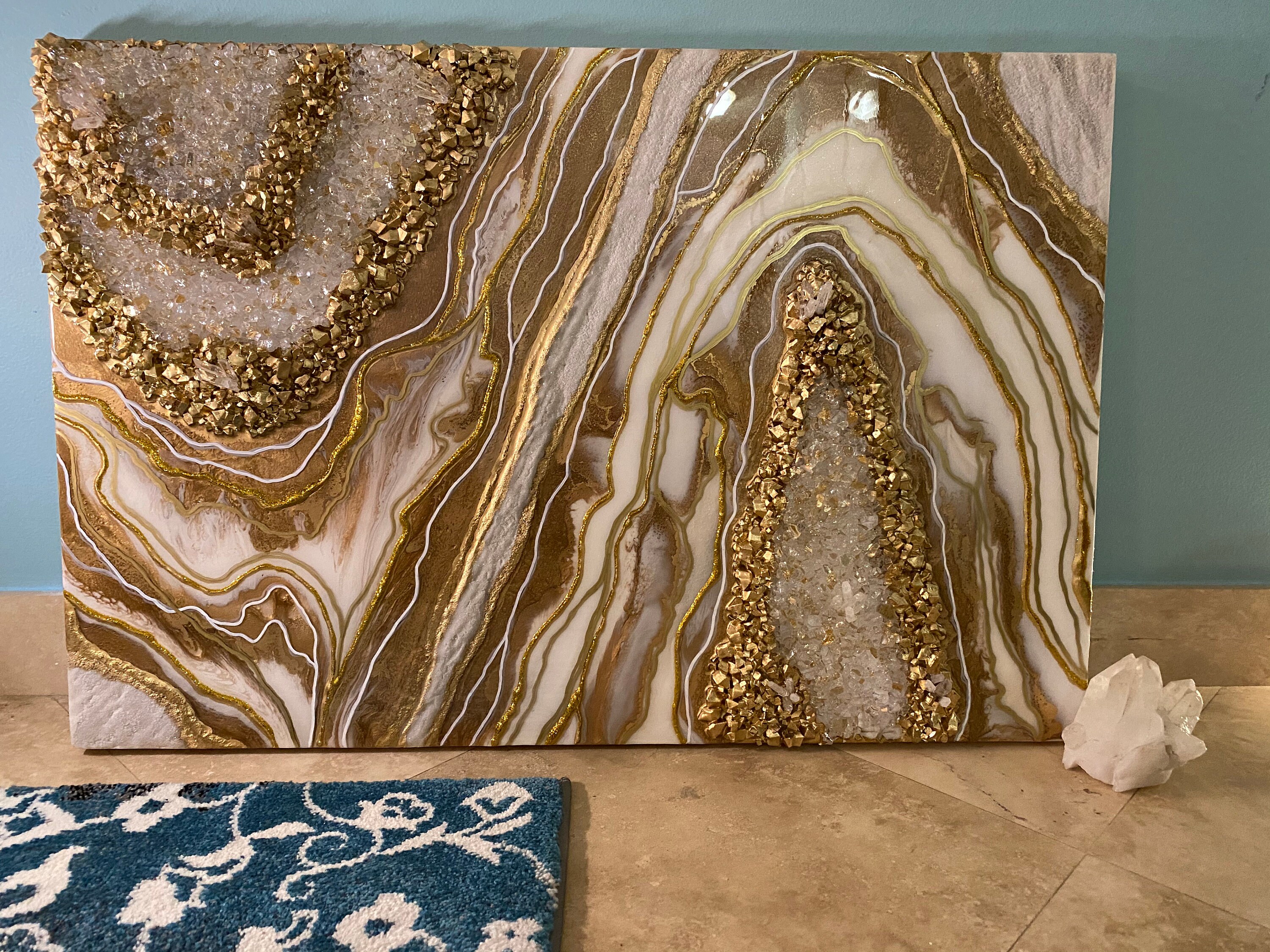 Large White & Gold Geode Art Geode painting Resin Geode Art - Etsy.de