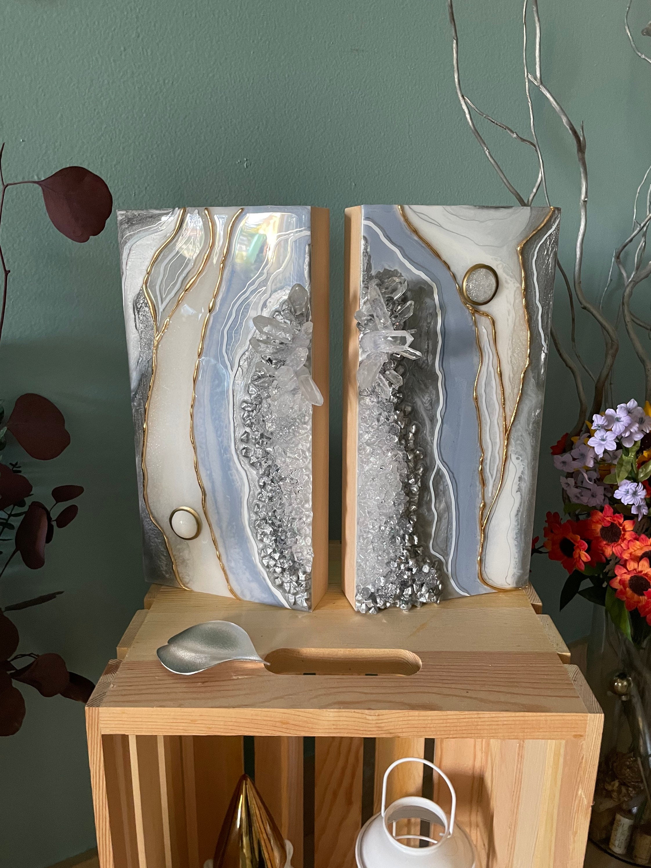 Blue, White & Silver Geode Art pack of 2 - Etsy