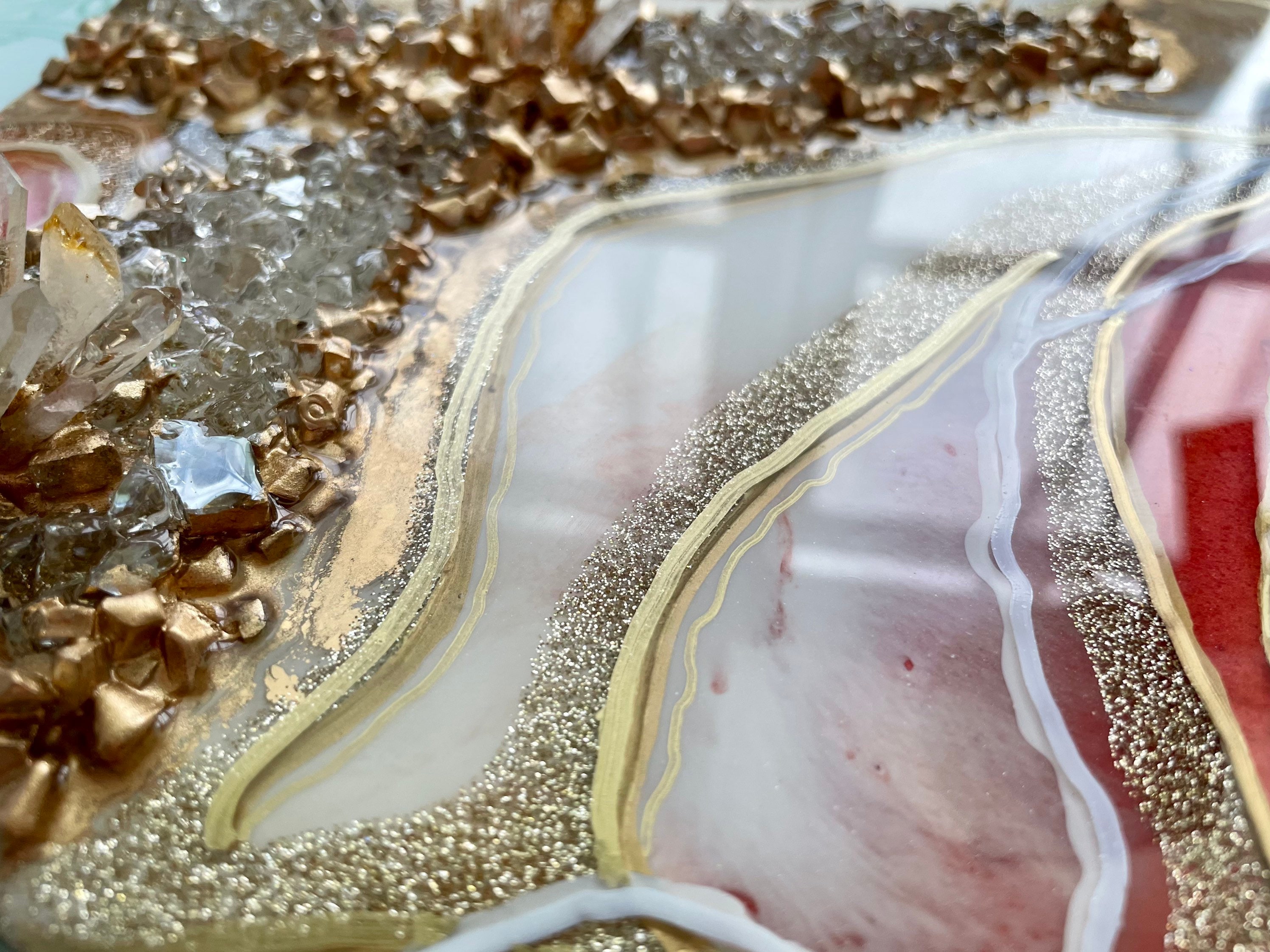 Red, White and Gold Geode Art - Etsy