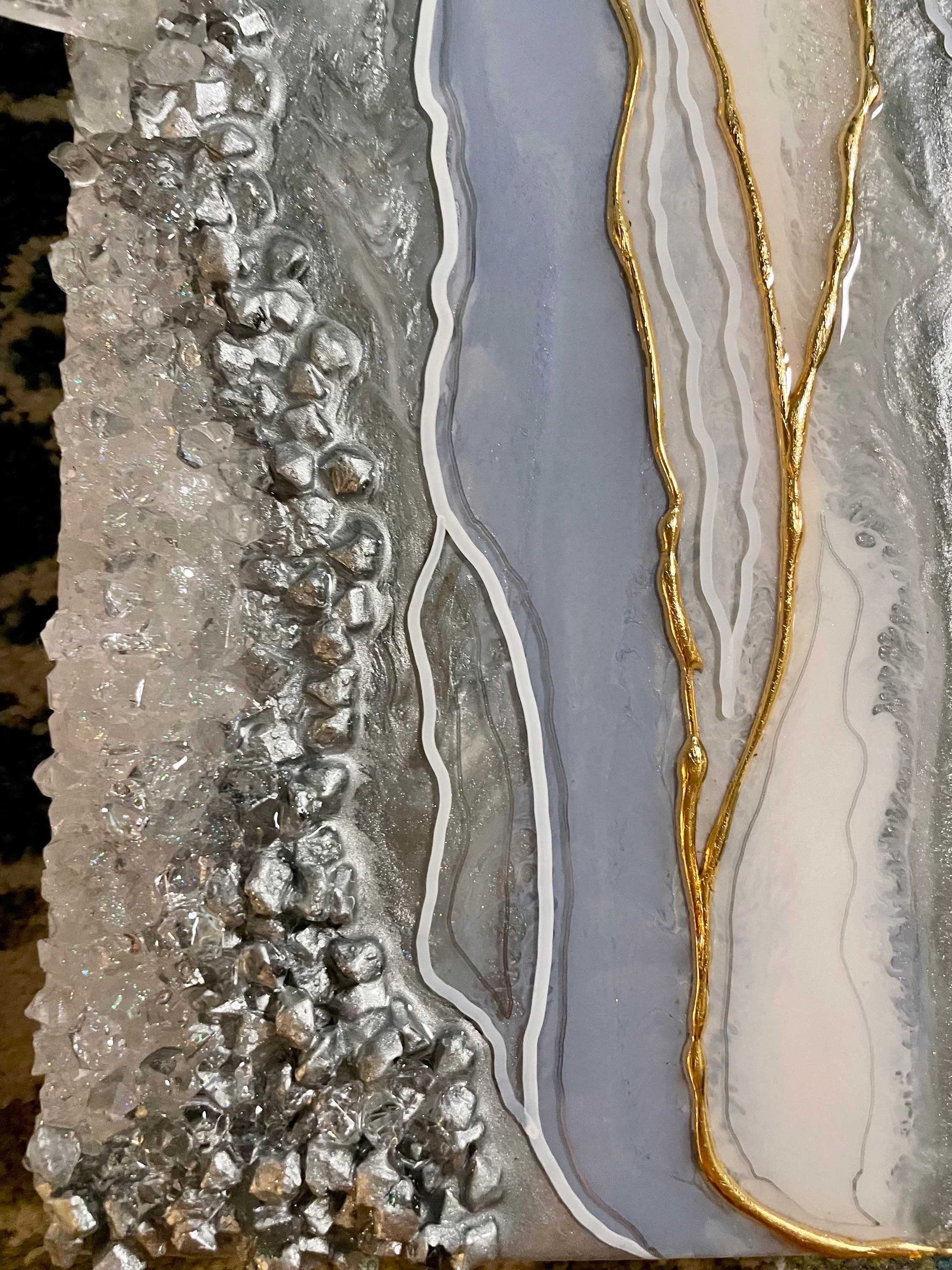 Blue, White & Silver Geode Art pack of 2 - Etsy