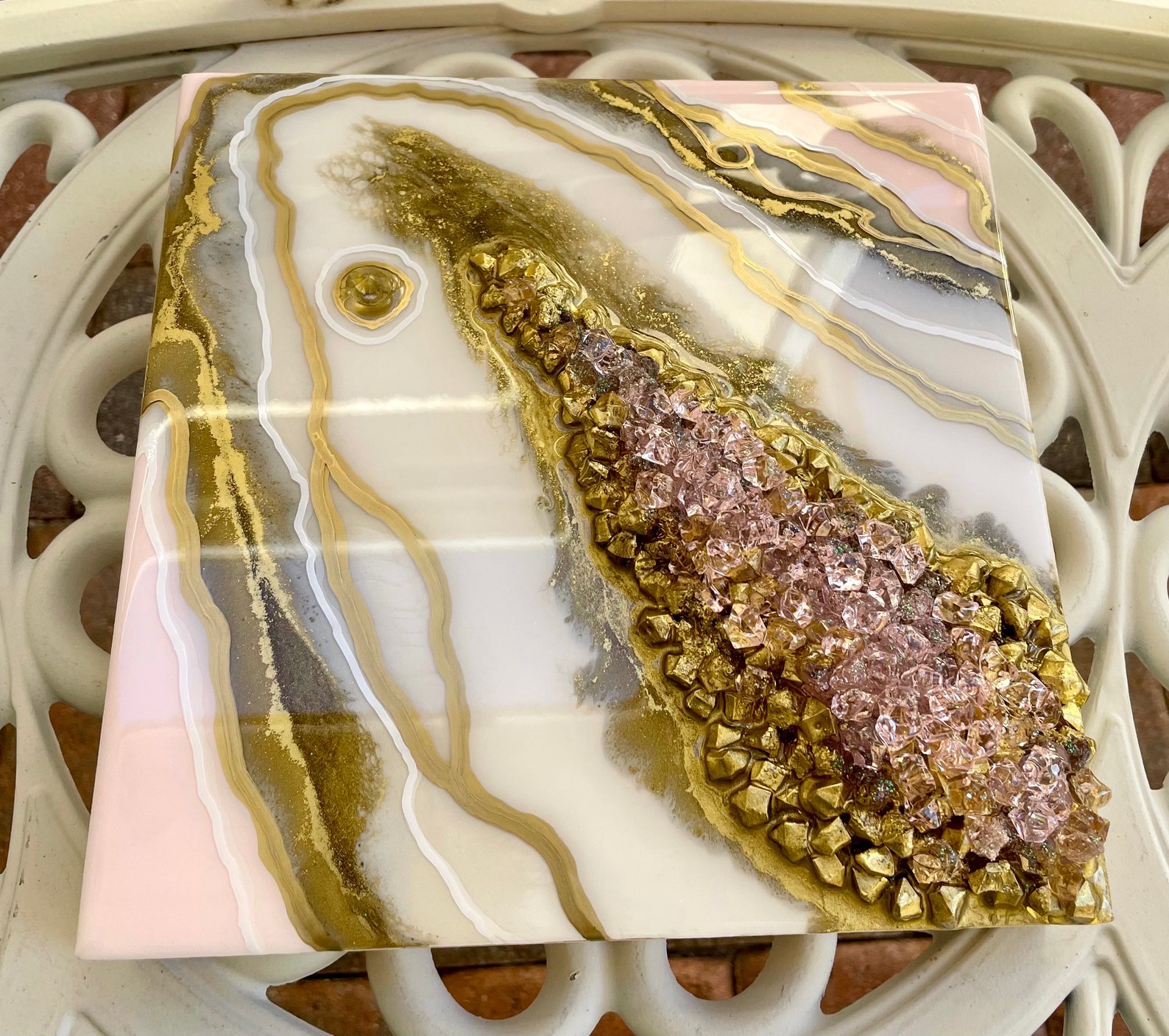 Pink & Gold Geode Art Small - Etsy