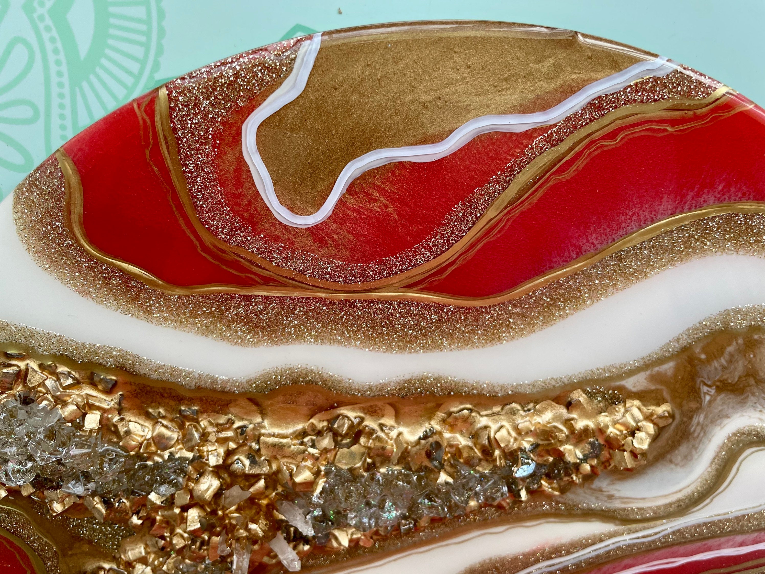 Red White and Gold Geode Art - Etsy