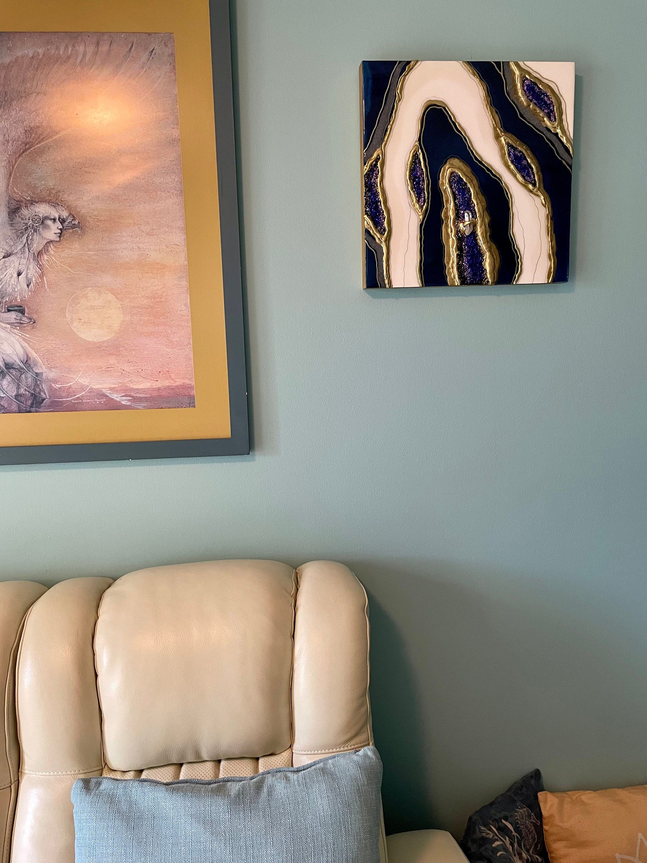 Blue, White & Gold Geode Art II, Geode Painting, Resin Geode Art With ...