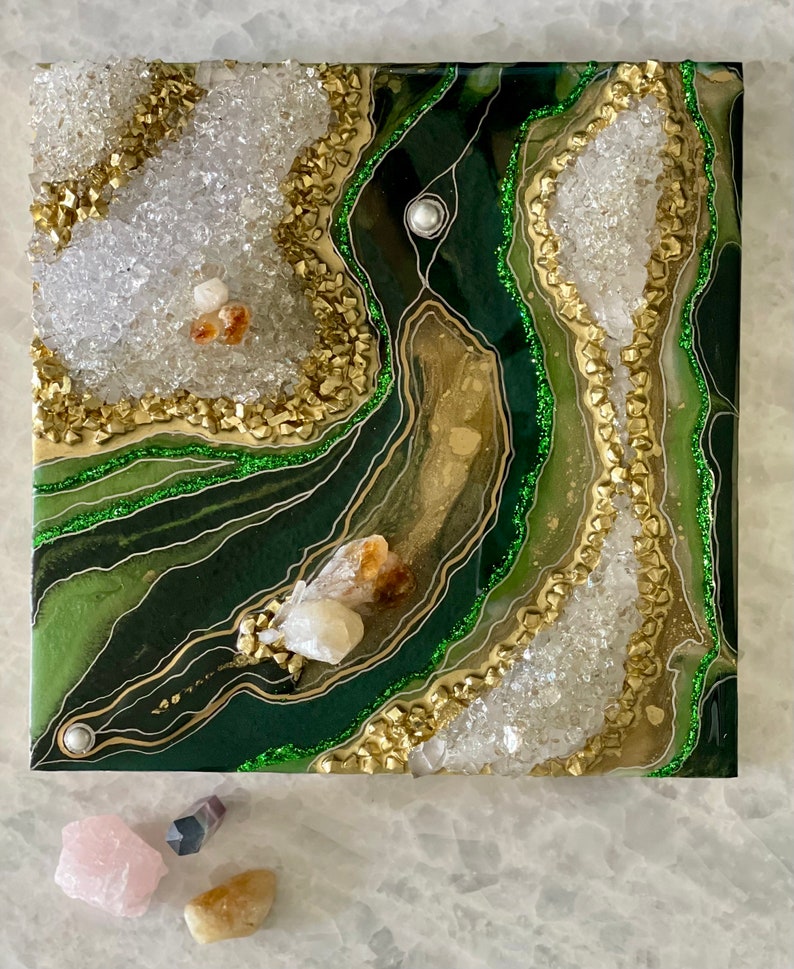 Green & Gold Geode Art Geode Painting Resin Geode Art With - Etsy