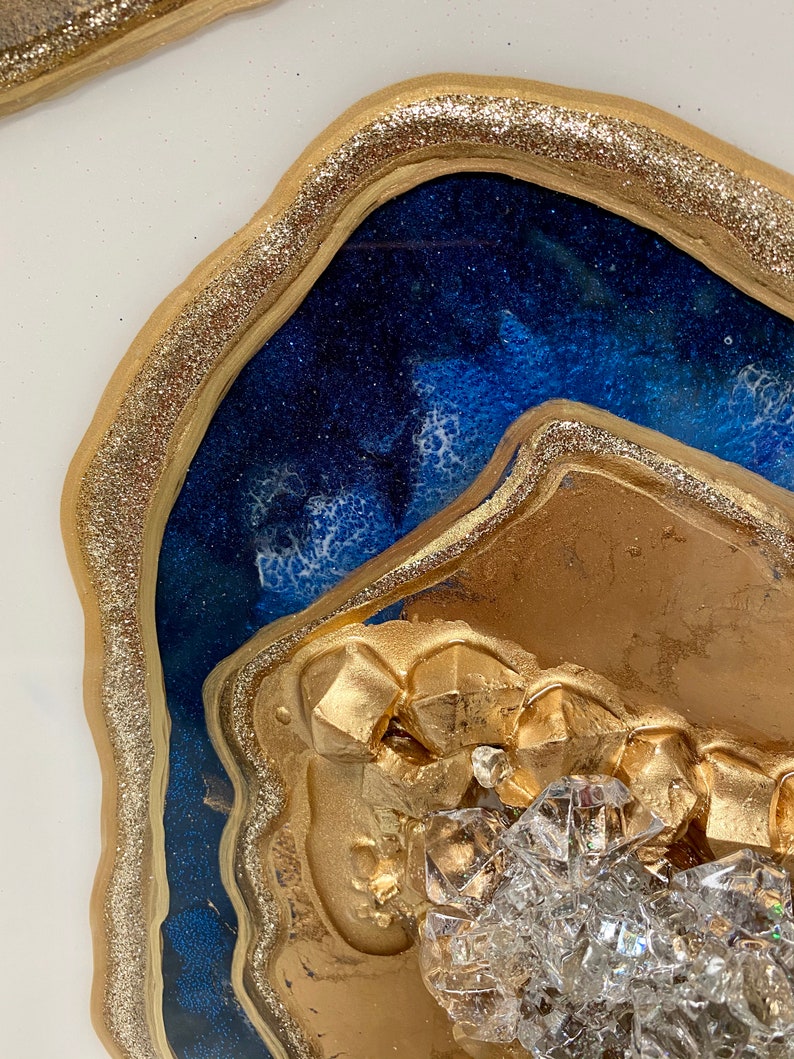 Blue White & Gold Geode Art Geode Painting Resin Geode Art - Etsy
