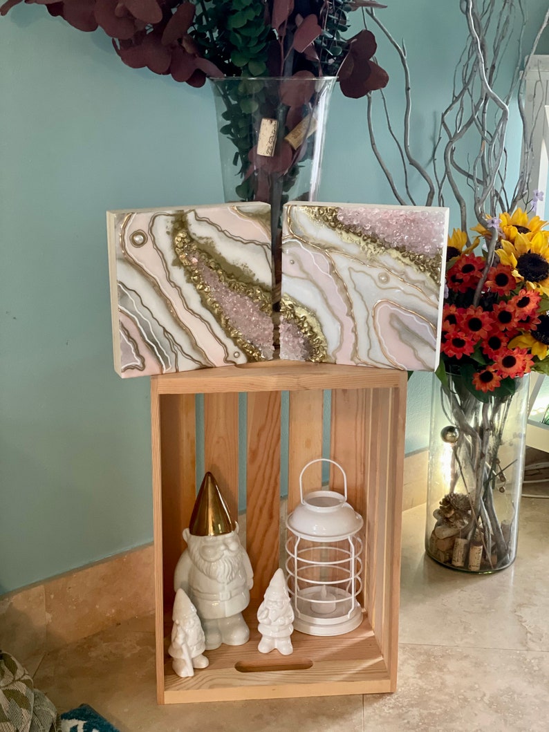 Pink & Gold Geode Art Small set of 2 - Etsy