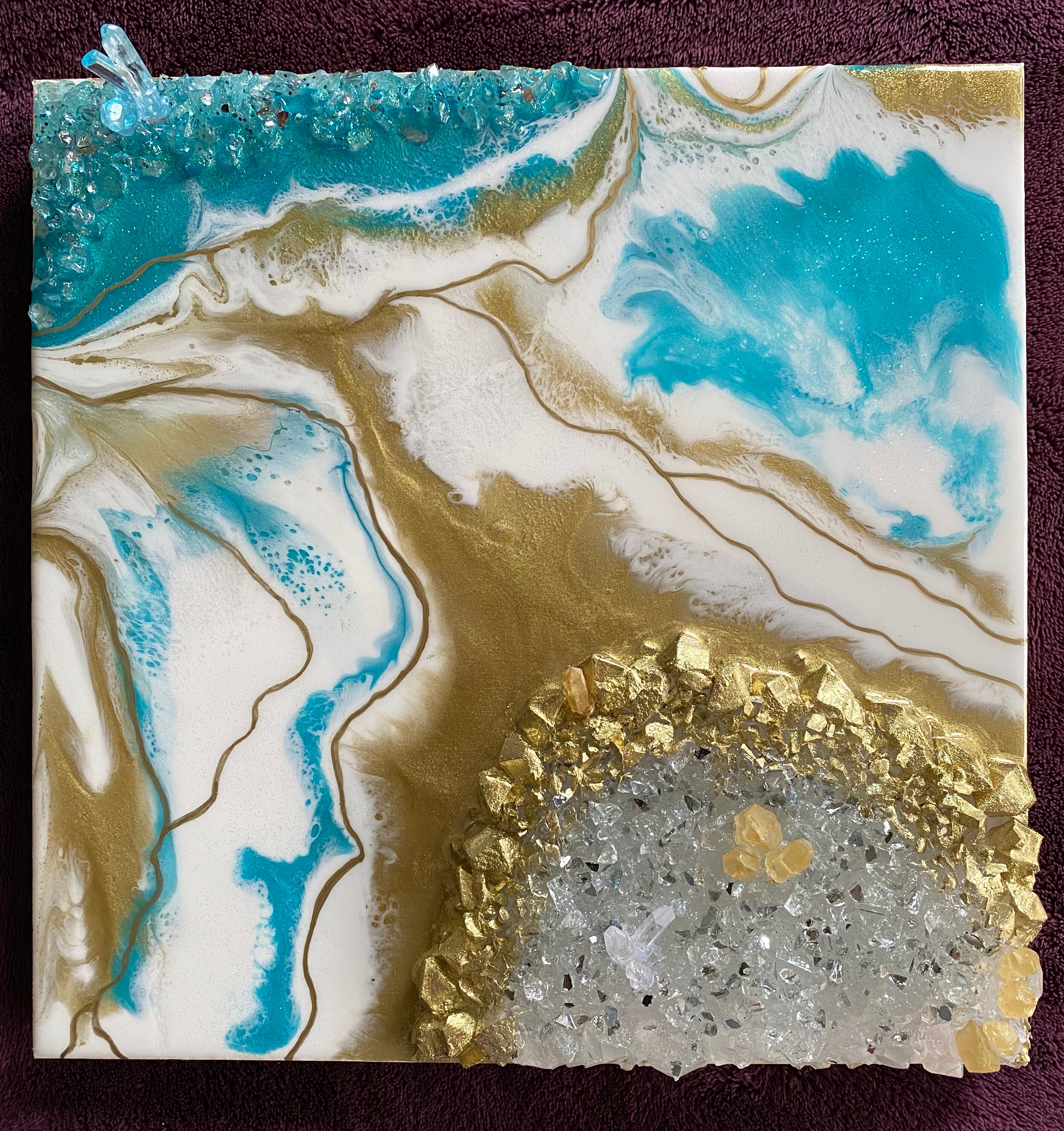 Teal & Gold Geode Art Geode Painting Resin Geode Art With | Etsy