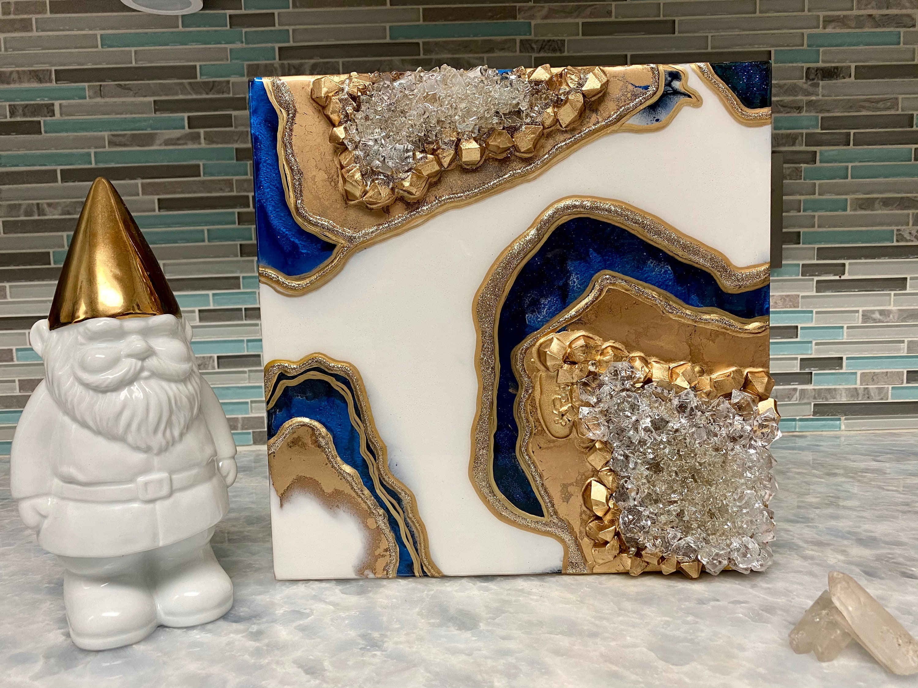 Blue White & Gold Geode Art Geode Painting Resin Geode Art | Etsy