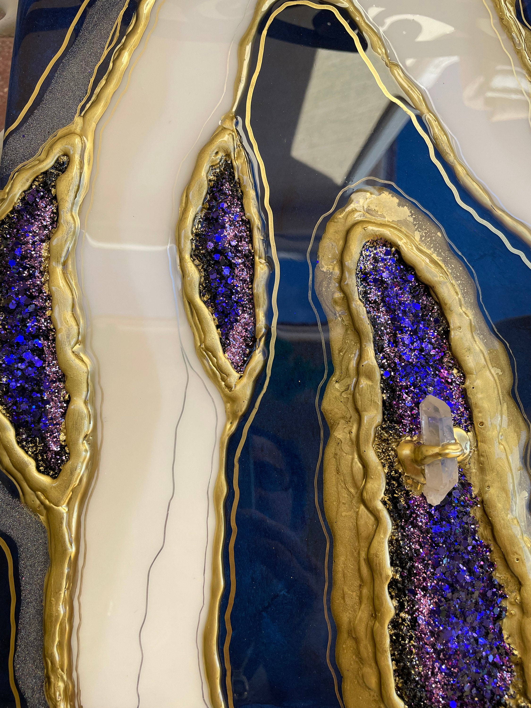 Blue, White & Gold Geode Art II, Geode Painting, Resin Geode Art With ...