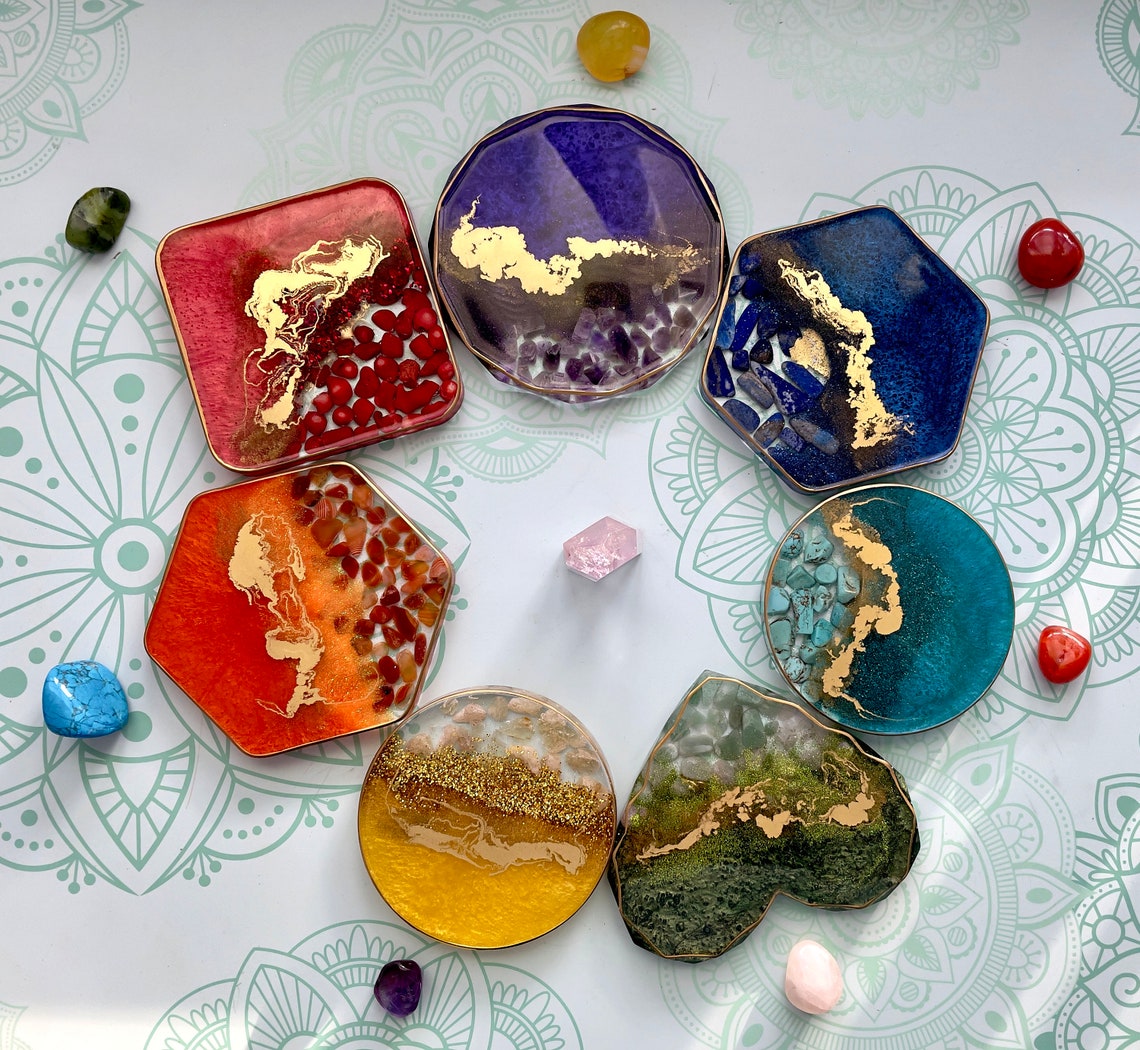 Resin Coaster With Gemstones, Chakras - Etsy
