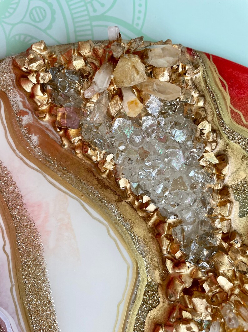 Red, White and Gold Geode Art - Etsy